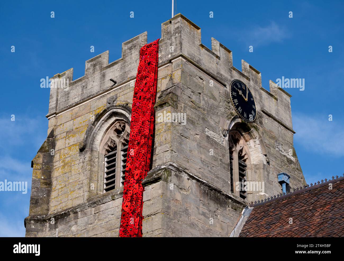 Knitted poppies cascade at St. Peter`s Church, Wellesbourne ...