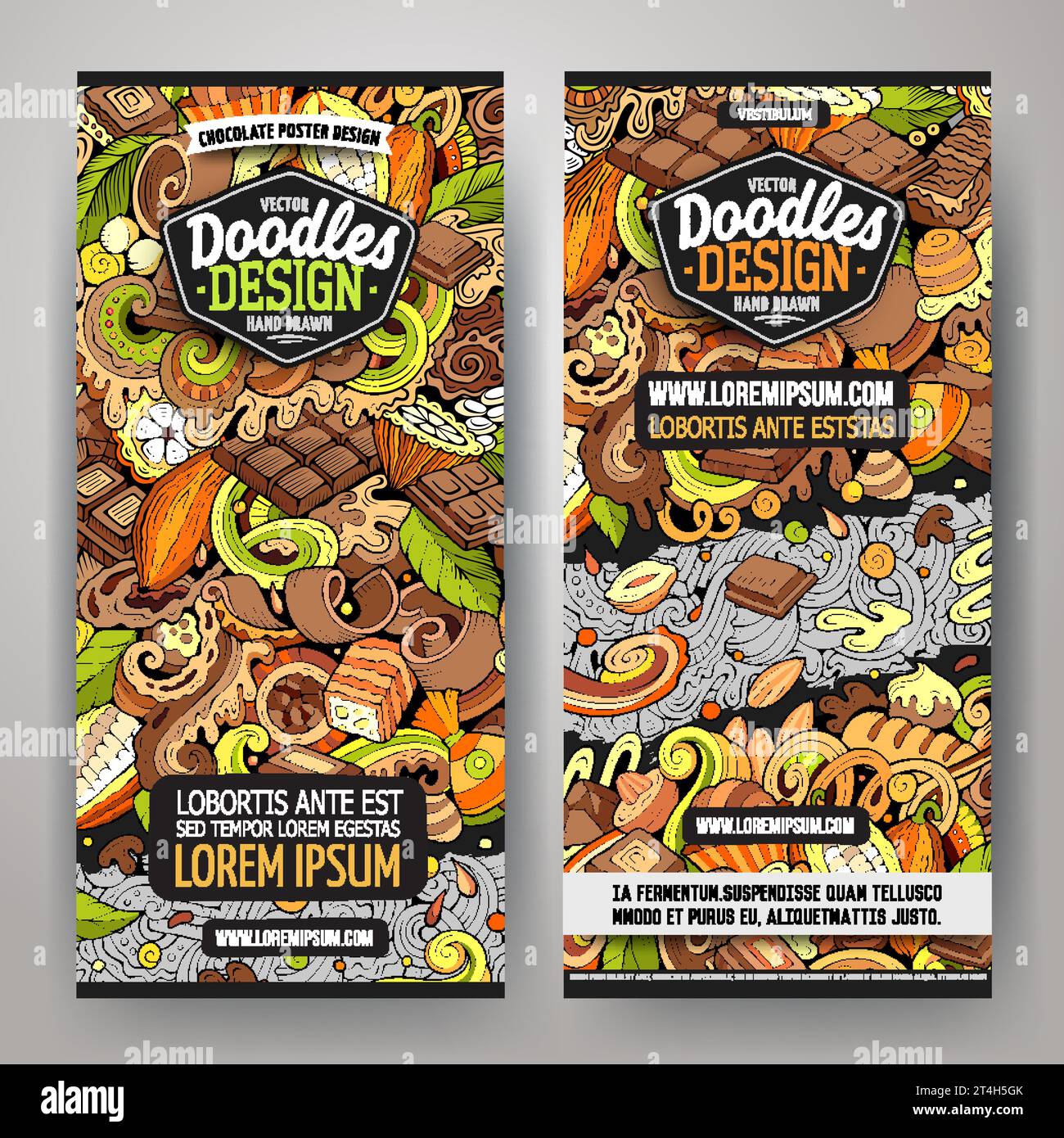 Cartoon vector doodle set of Chocolate banners templates. Corporate ...