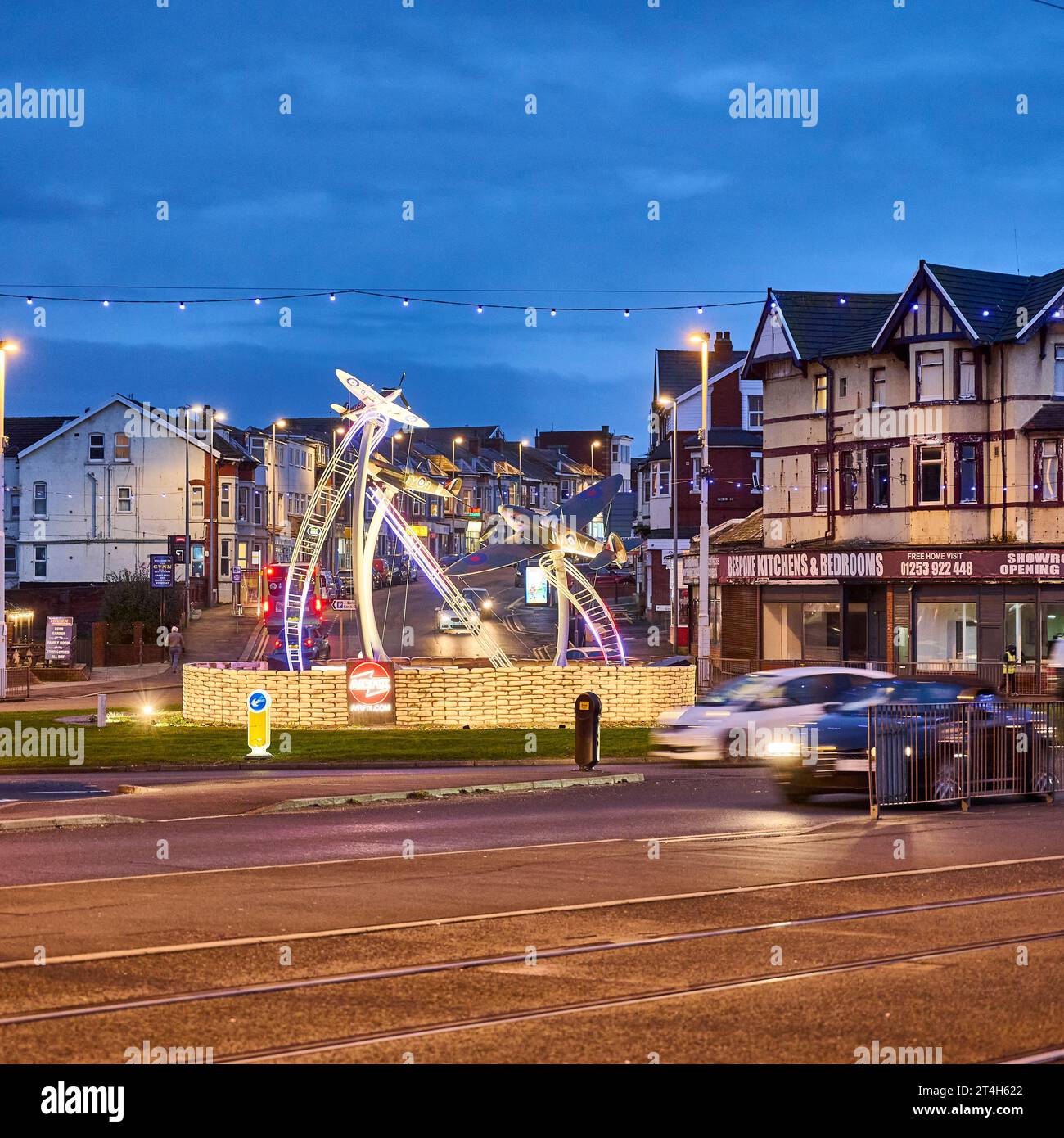 The Spitfire feature in Blackpool illuminations Stock Photo - Alamy