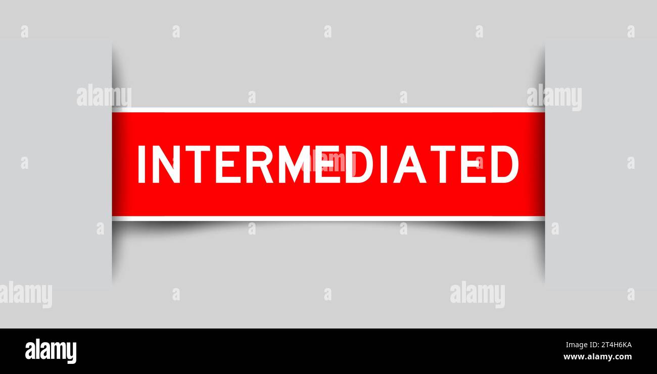 Inserted red color label sticker with word intermediated on gray ...