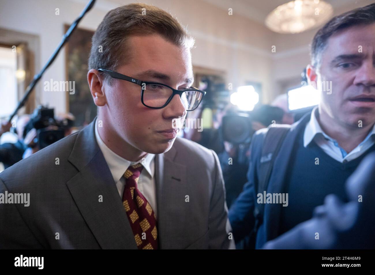 31 October 2023, Bavaria, Munich: Daniel Halemba (M, AfD) re-enters the ...