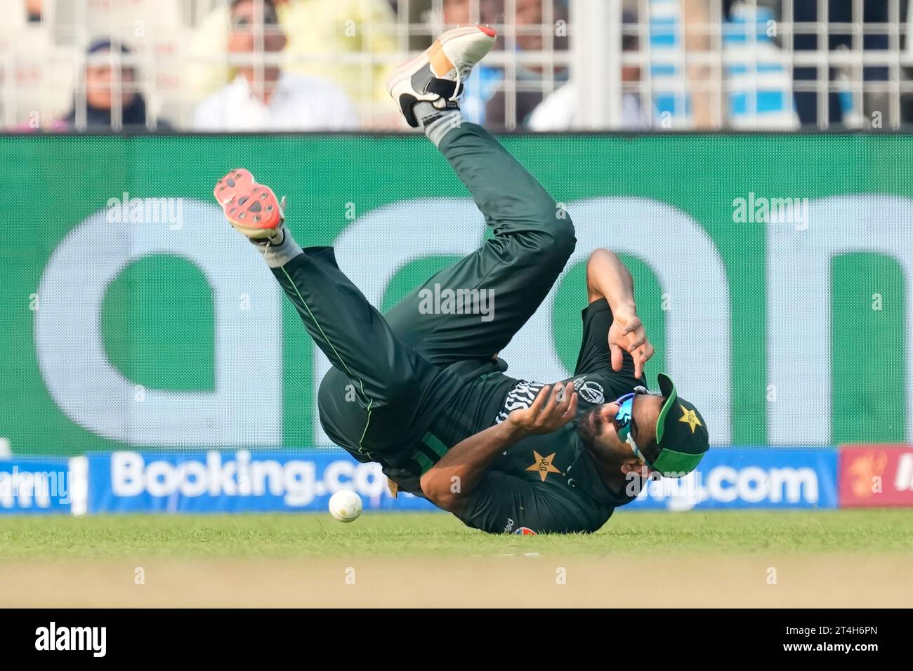 Pakistan's Haris Rauf drops a catch off a shot played by Bangladesh's Mohammad Mahmudullah ...