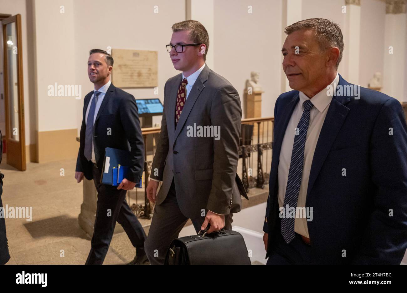 Munich, Germany. 31st Oct, 2023. Daniel Halemba (M, AfD) comes through ...
