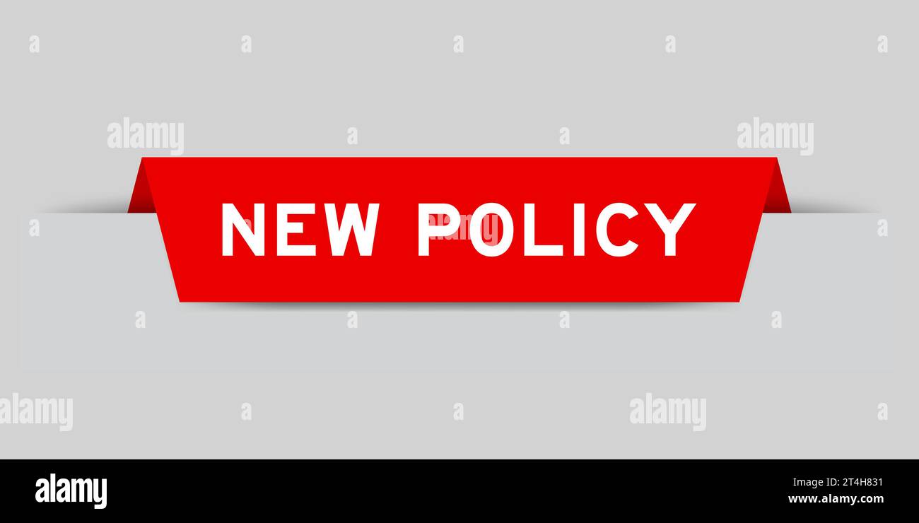 Red color inserted label with word new policy on gray background Stock ...