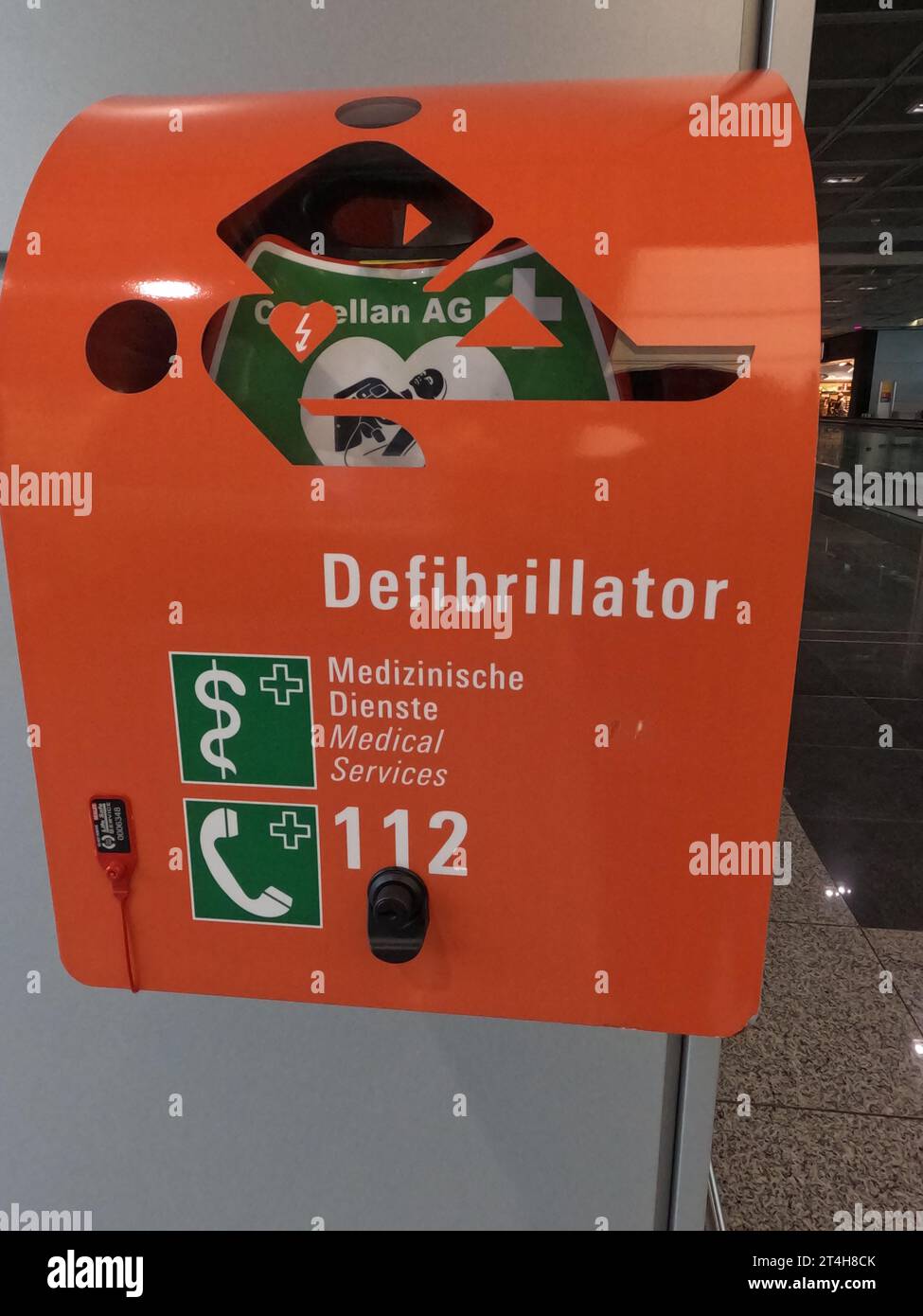 Automated External Defibrillator (AED) in white box on the wall Is an ...