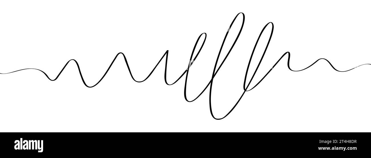 Abstract Black Ink Curly Line Isolated On White Background Vector Wiggly Line Banner Stock