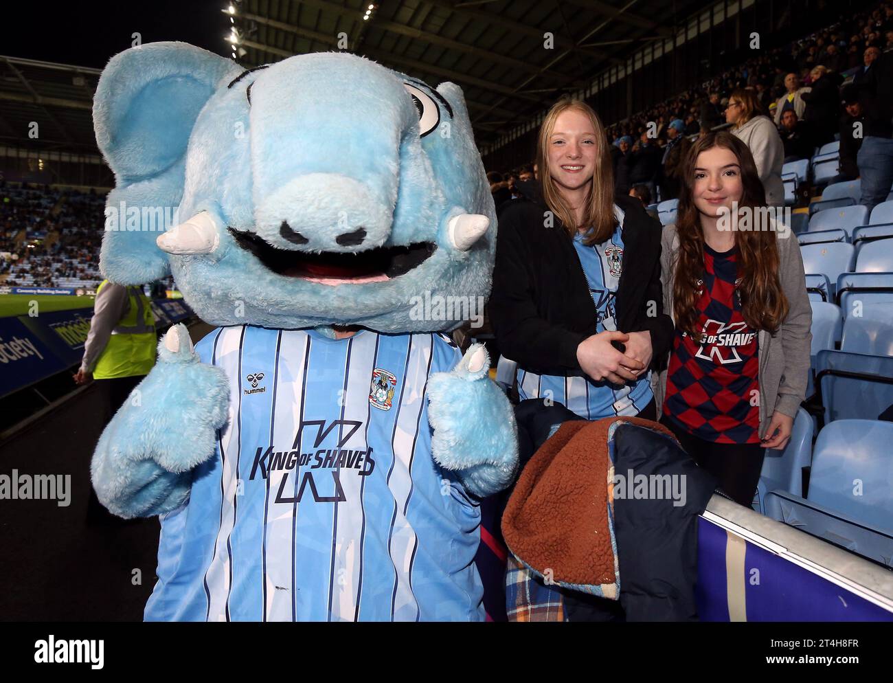 Coventry City fans with mascot Sky Blue Sam during the Sky Bet ...
