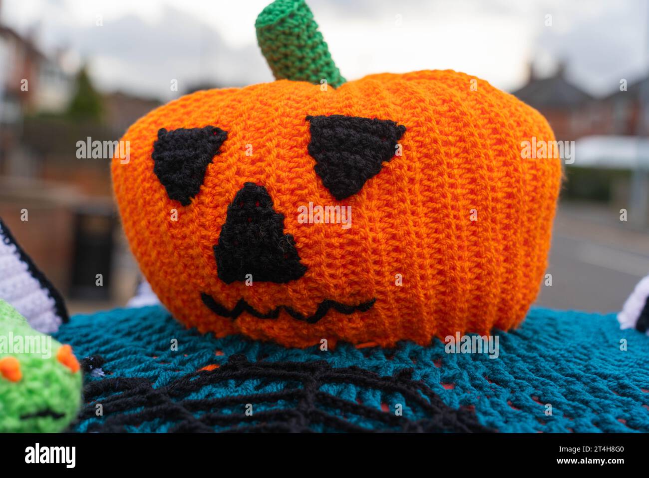 Red, postbox, post box, crocheted, Royal Mail, woolly hats, hand ...