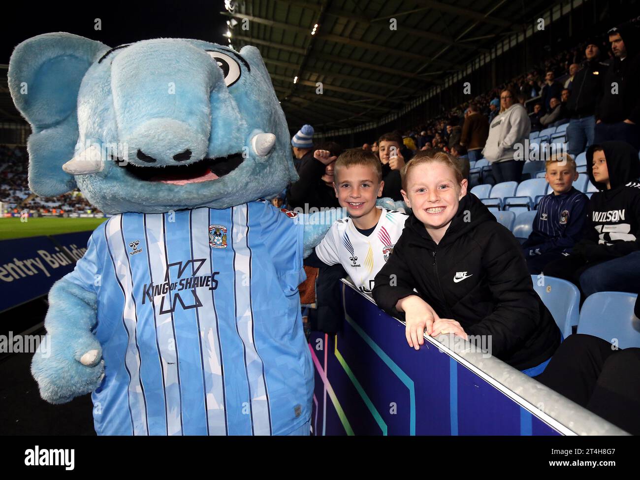 Coventry City fans with mascot Sky Blue Sam during the Sky Bet ...