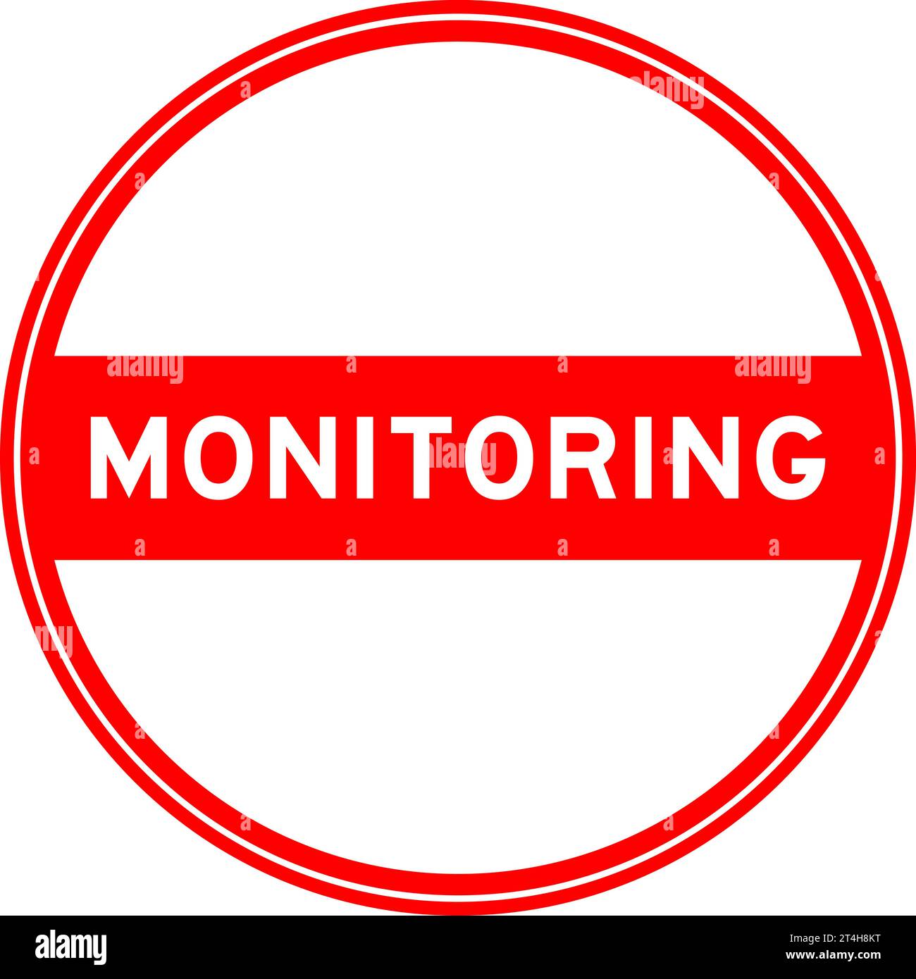 Red color round seal sticker in word monitoring on white background ...