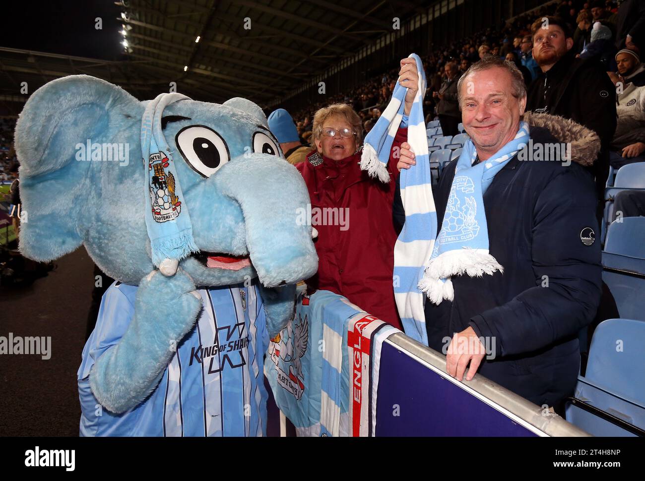 Coventry City fans with mascot Sky Blue Sam during the Sky Bet ...