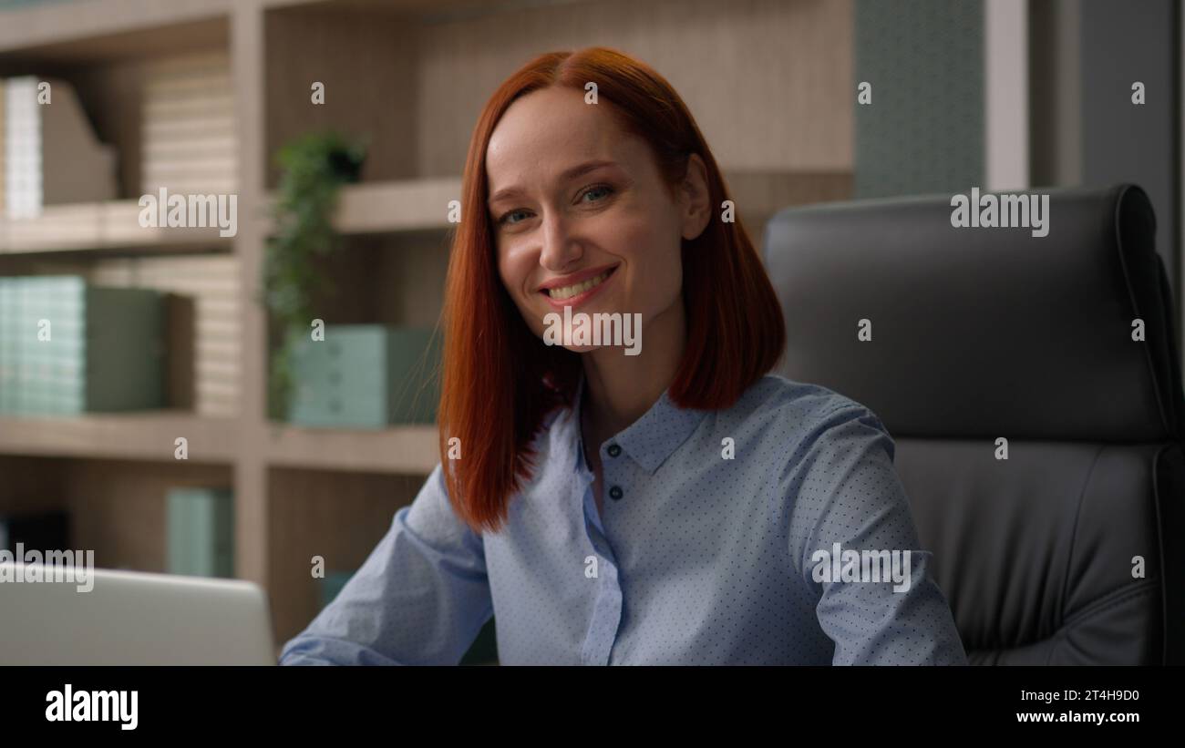 Office business portrait happy smiling female worker manager boss ...