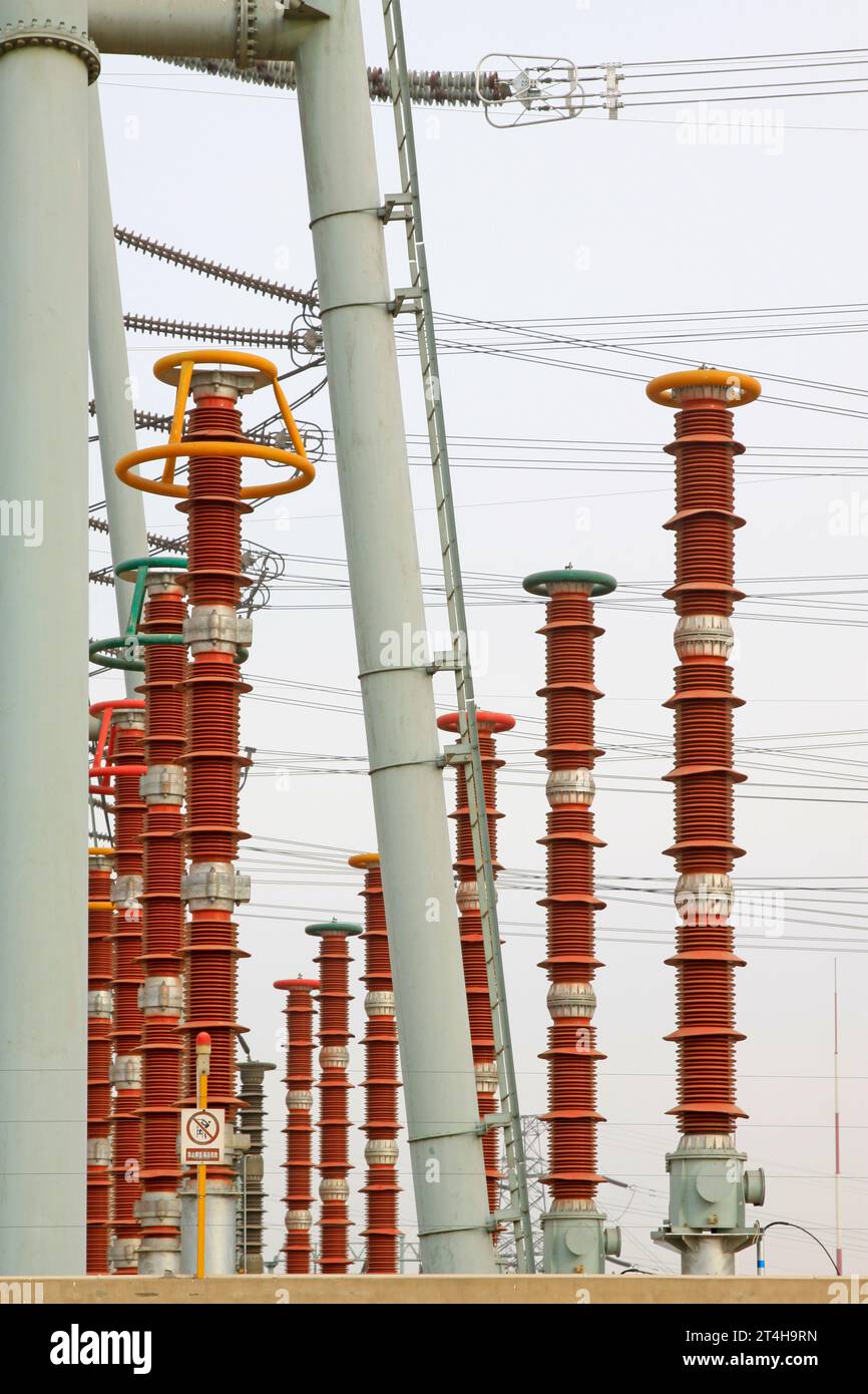 Electric porcelain insulator in a substation, closeup of photo Stock ...