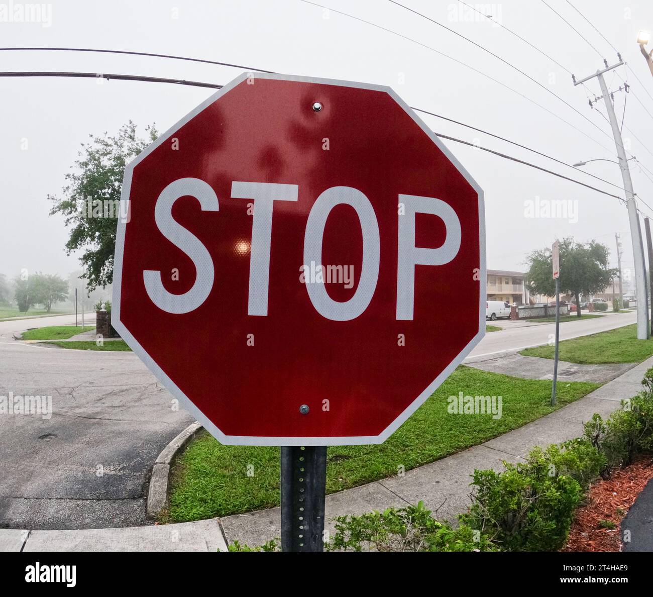 stop sign at the side of a road Stock Photo - Alamy