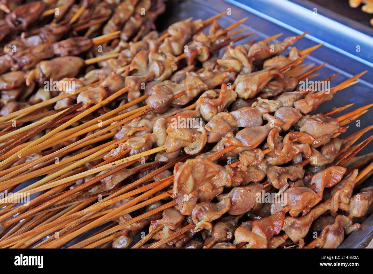 Grilled Chicken gizzard in a restaurant, closeup of photo Stock Photo ...
