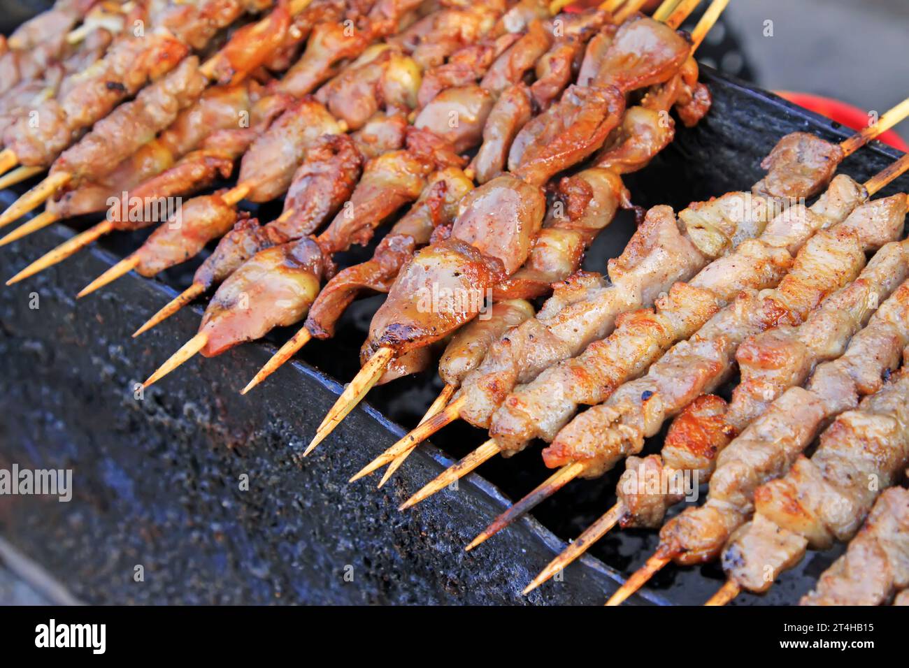 Grilled Chicken gizzard in a restaurant, closeup of photo Stock Photo ...