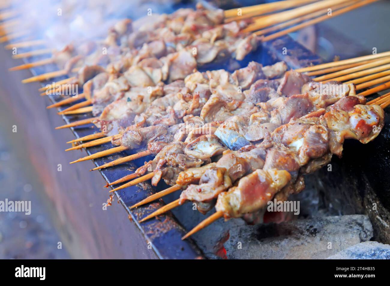 Grilled Chicken gizzard in a restaurant, closeup of photo Stock Photo ...