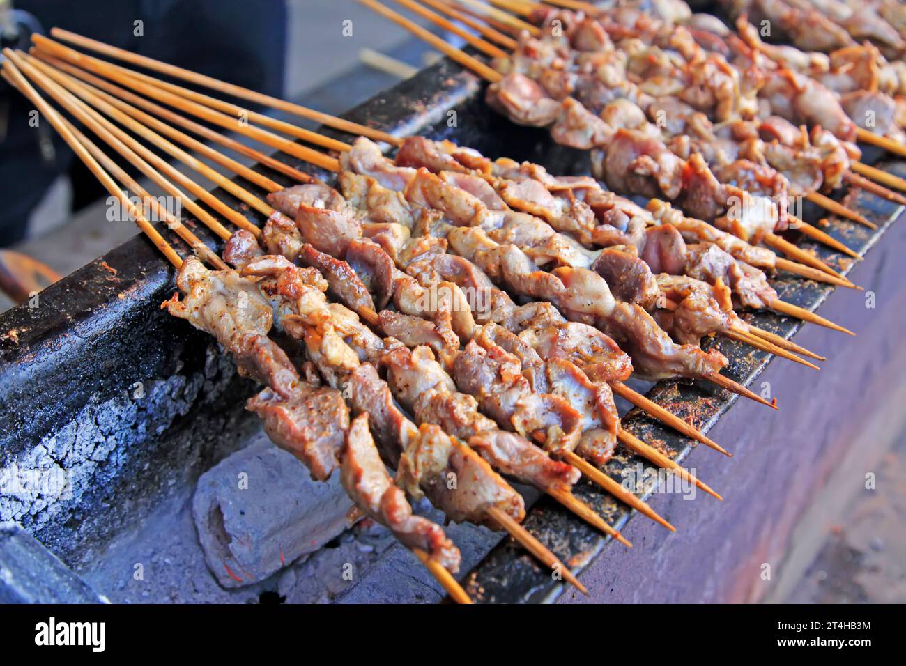 Grilled Chicken gizzard in a restaurant, closeup of photo Stock Photo ...