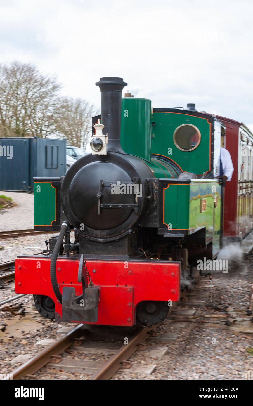 Steam locomotive "Axe" pulling a train into Woody Bay station on the ...
