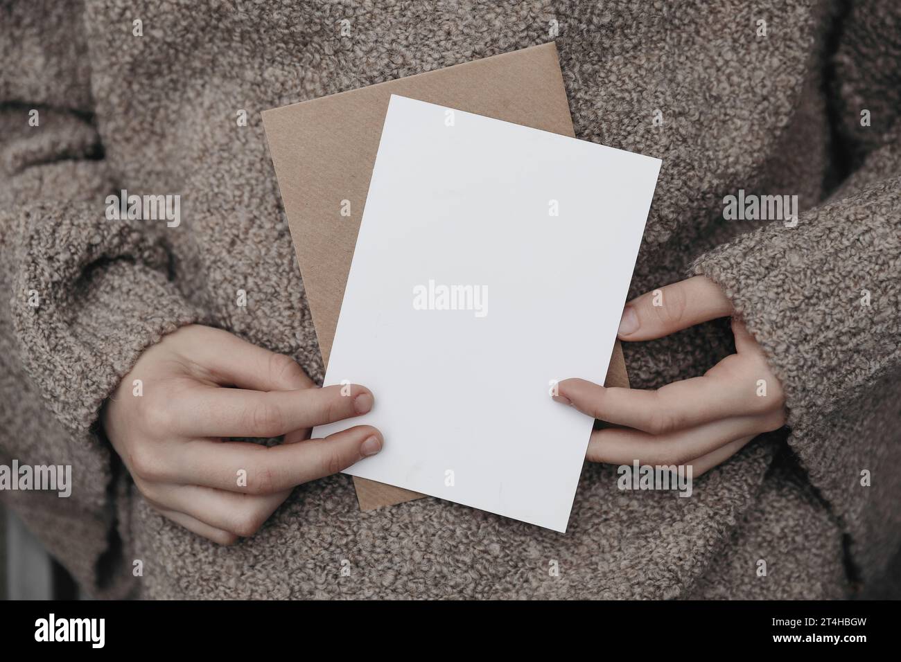 Winter, autumn cozy stationery still life. Child, female hands in beige ...
