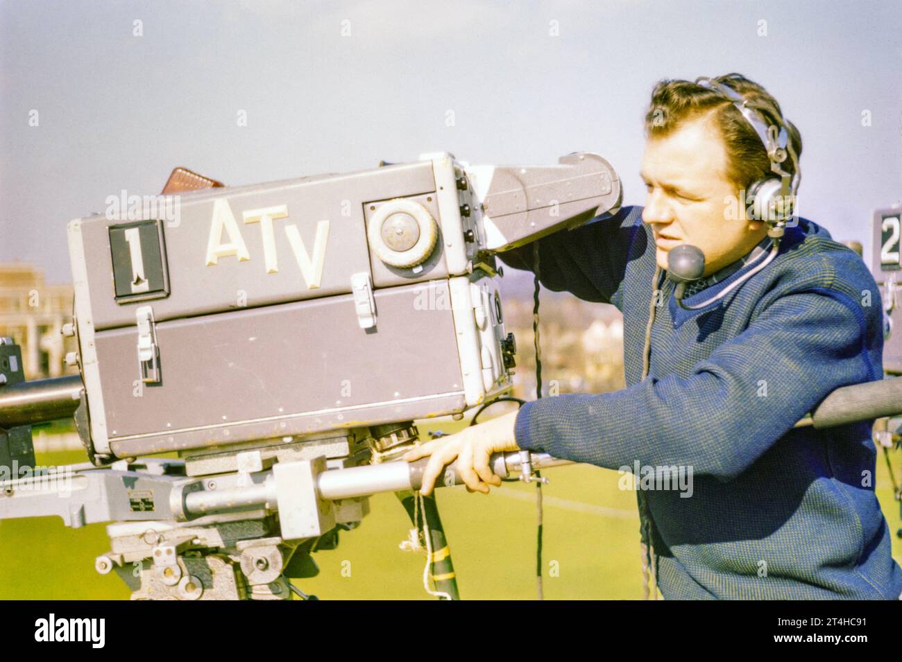 Cameraman Alan 'Taffy' Harries ATV television ITV company outside ...