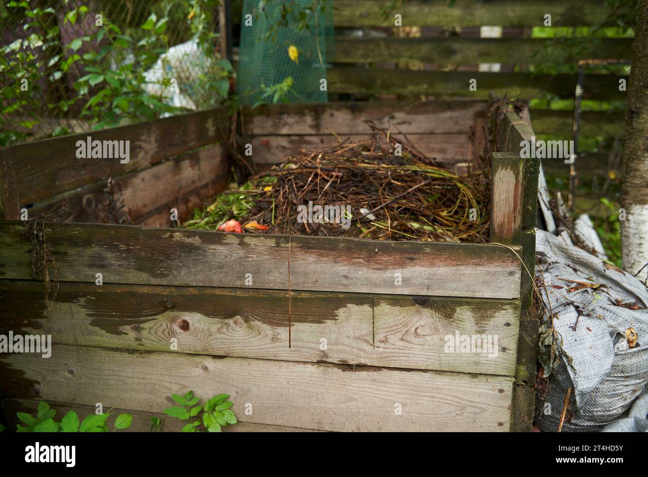 Compost bin in the garden. Food biodegradable waste is composting and ...