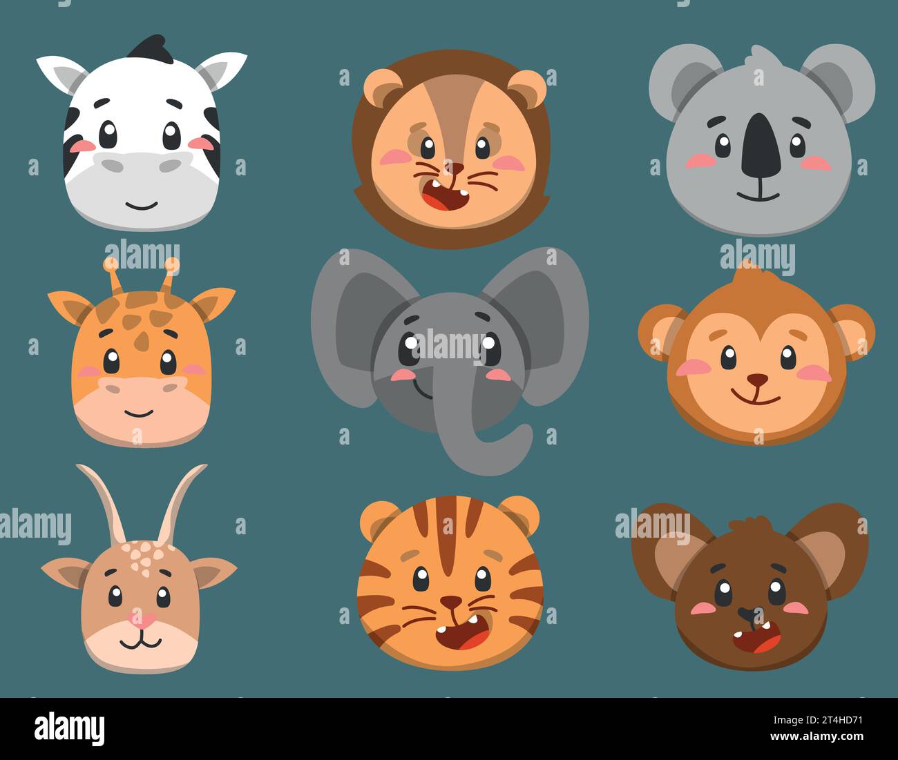 cute africa animals faces in vector, kids characters for design Stock ...