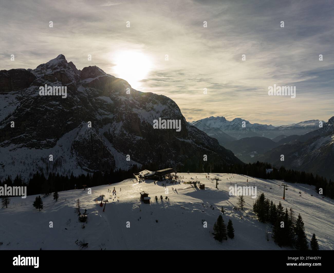 Civetta resort. Panoramic view of the Dolomites mountains in winter ...