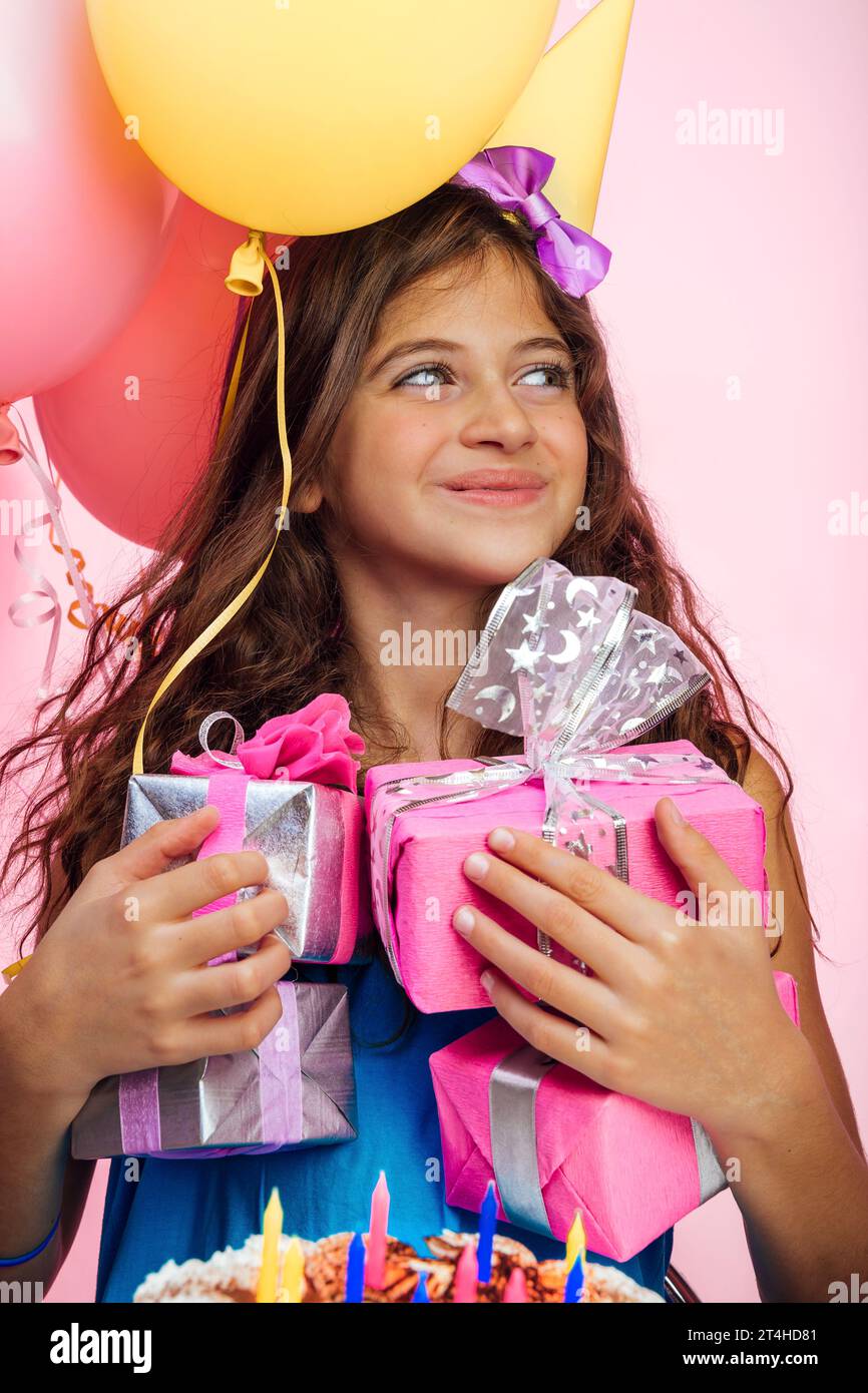 Happy birthday girl with gifts Stock Photo - Alamy