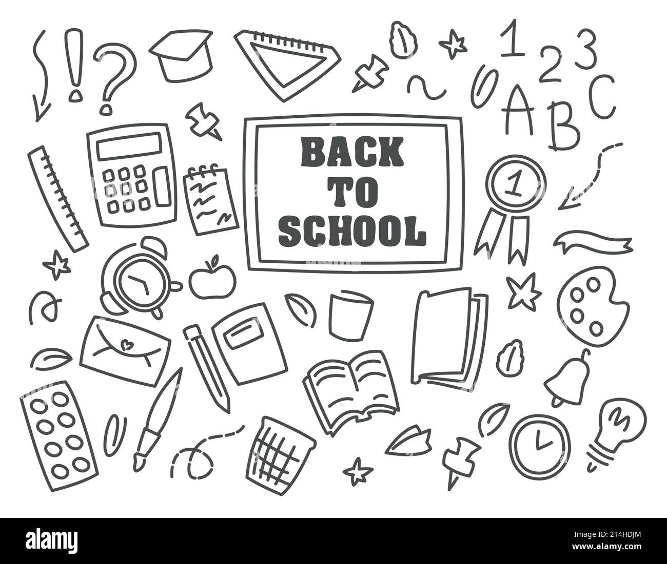 Doodle illustration back to school, black line, transparent background ...