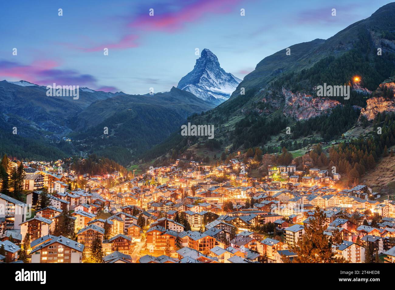 Zermatt, Switzerland Alpine Village with the Matterhorn at blue hour ...