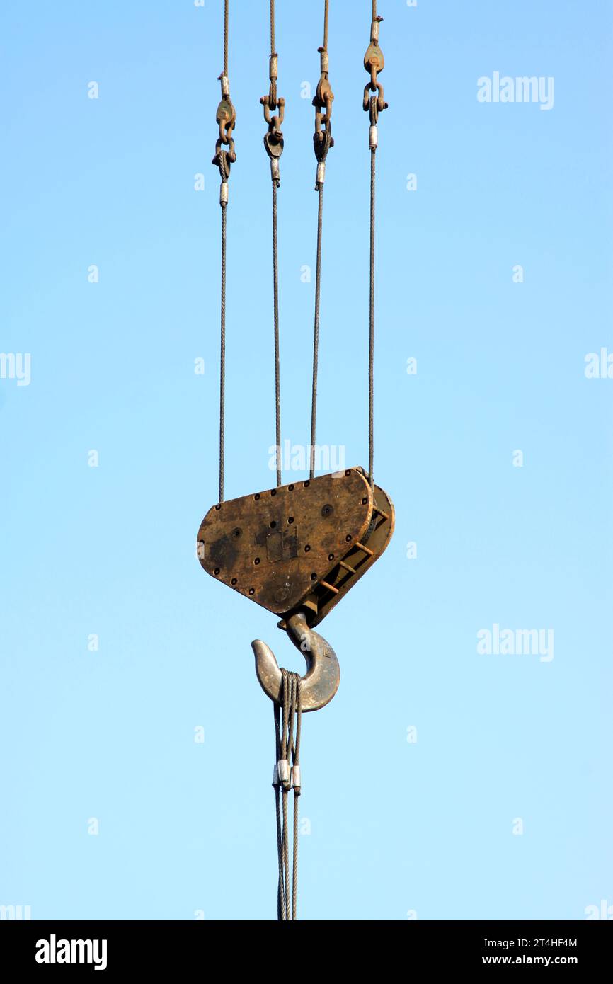 crane lifting hook, closeup of photo Stock Photo - Alamy