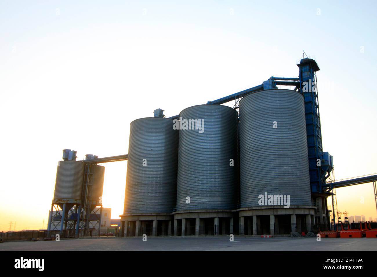 metal Tubular warehouse in bulk cargo terminal, closeup of photo Stock ...