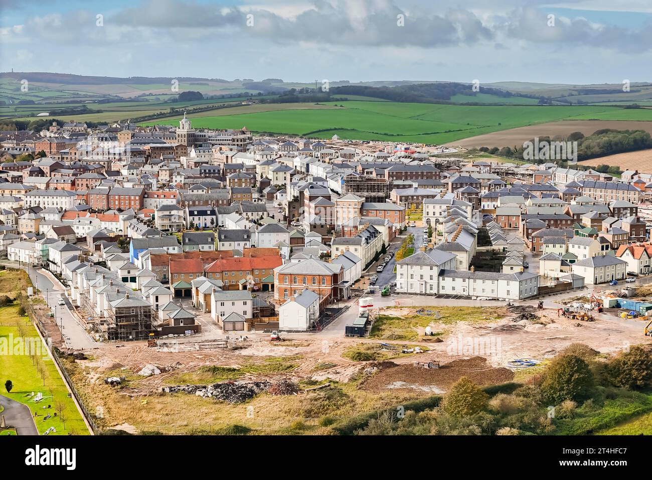 Poundbury, Dorchester, Dorset, UK. 31st October 2023. Aerial view of ...