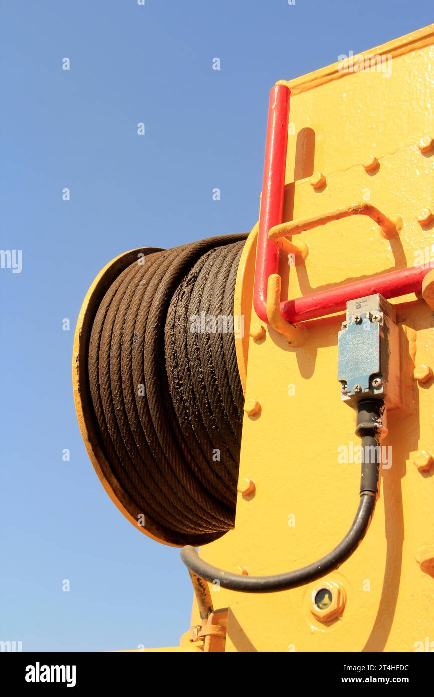 steel wire rope and yellow steel plate, closeup of photo Stock Photo ...