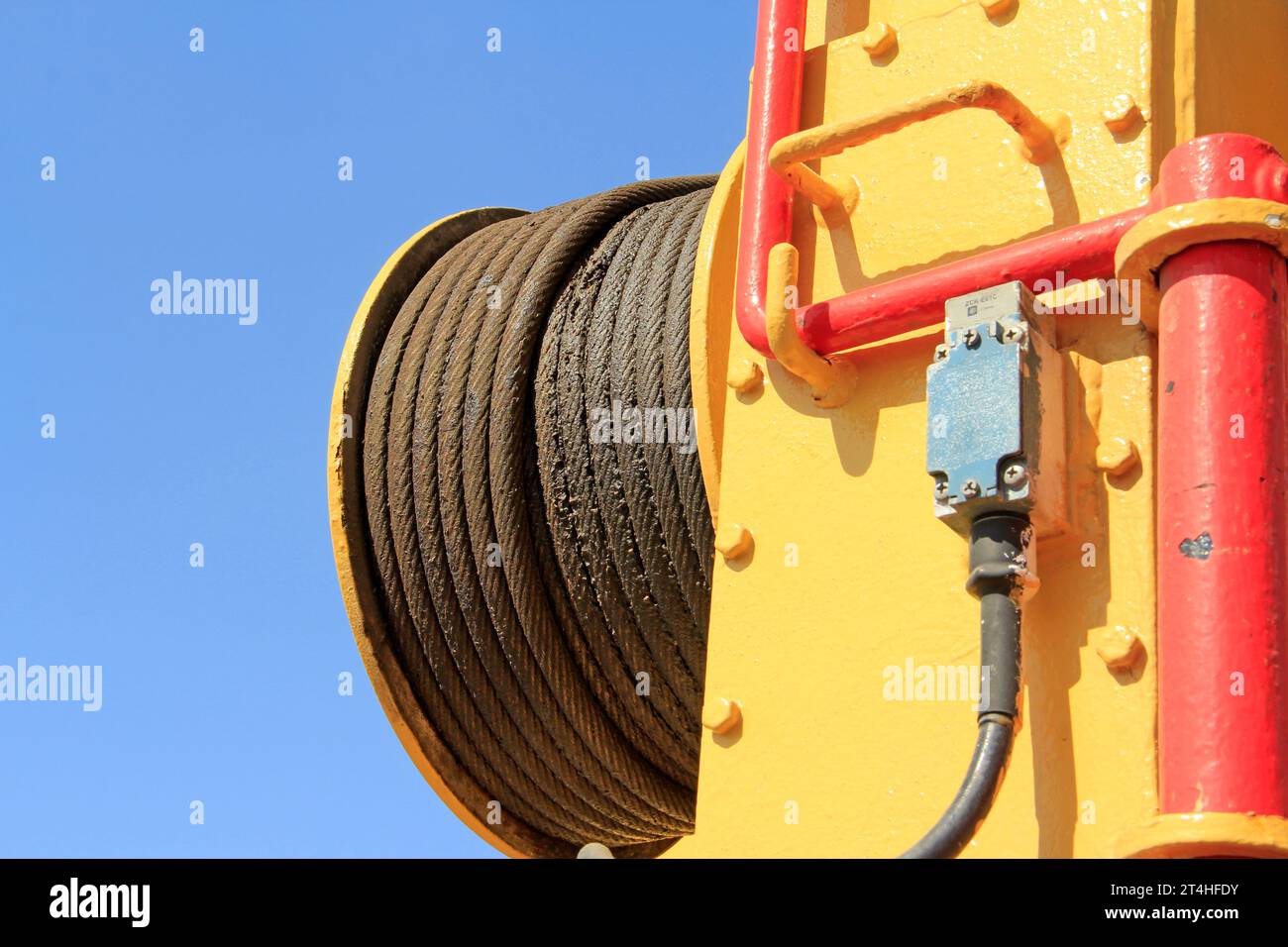 steel wire rope and yellow steel plate, closeup of photo Stock Photo ...