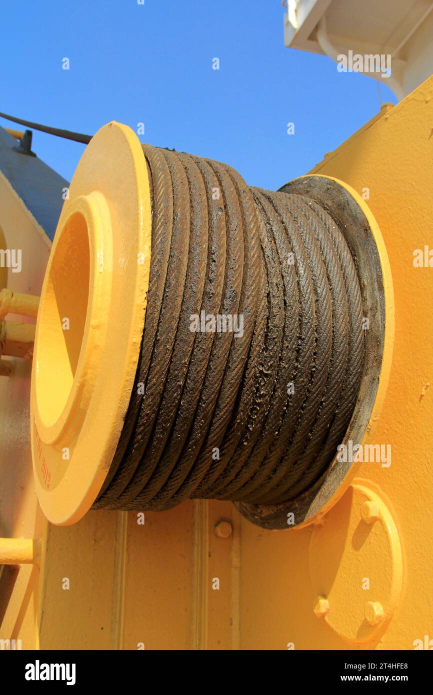steel wire rope and yellow steel plate, closeup of photo Stock Photo ...