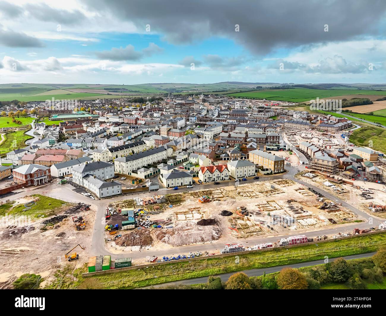 Poundbury, Dorchester, Dorset, UK. 31st October 2023. Aerial view of ...