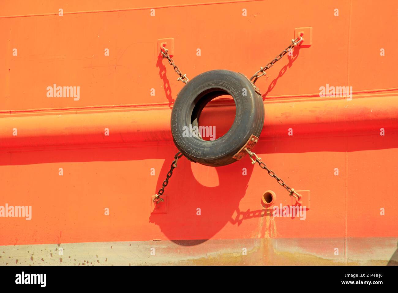 cargo ship's rail and tire, closeup of photo Stock Photo - Alamy