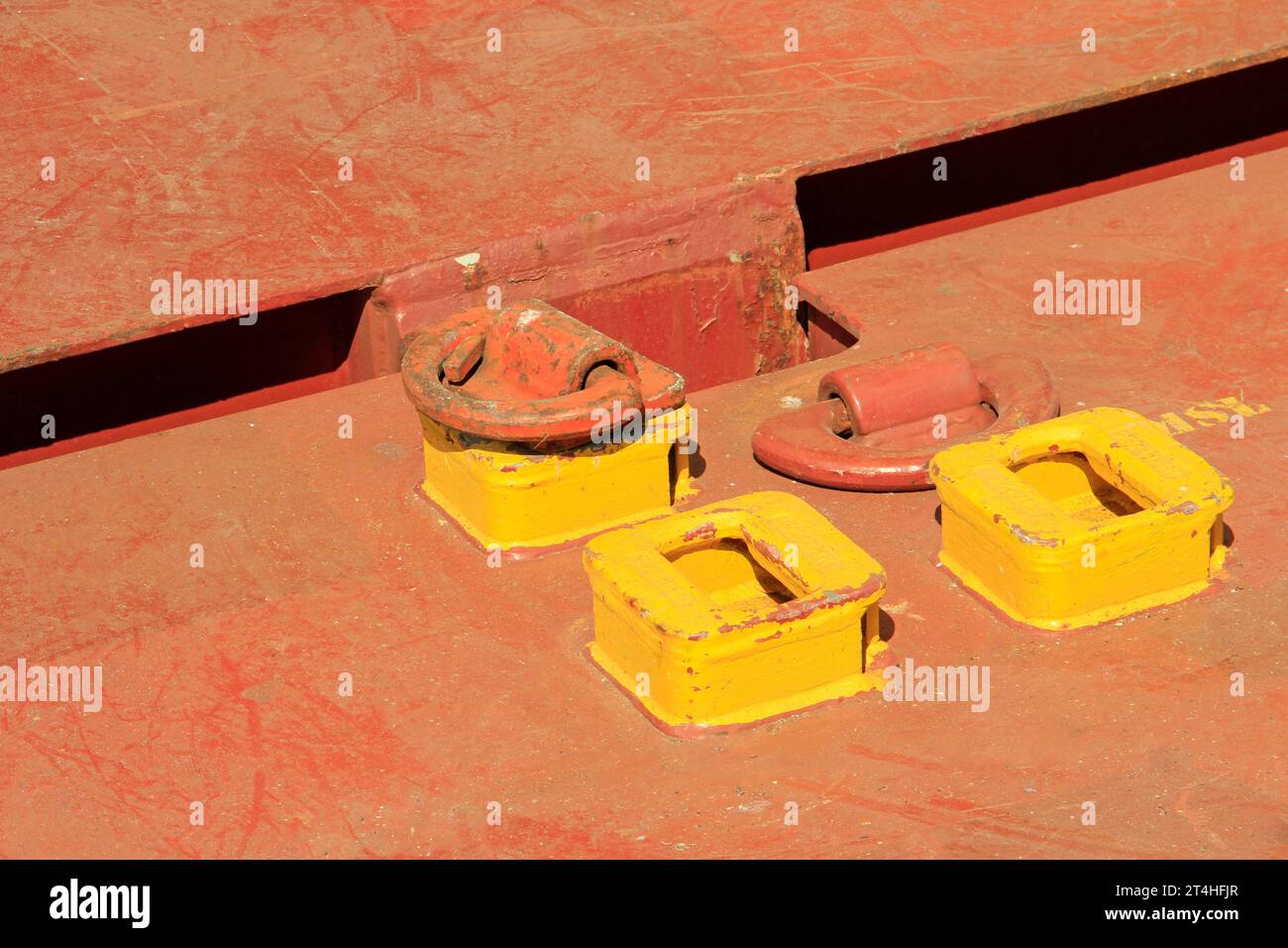 Metal device in the ship steel deck, closeup of photo Stock Photo - Alamy