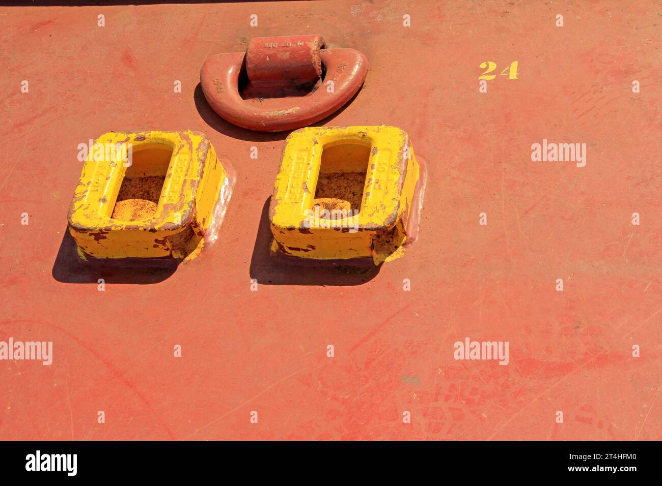 Metal device in the ship steel deck, closeup of photo Stock Photo - Alamy