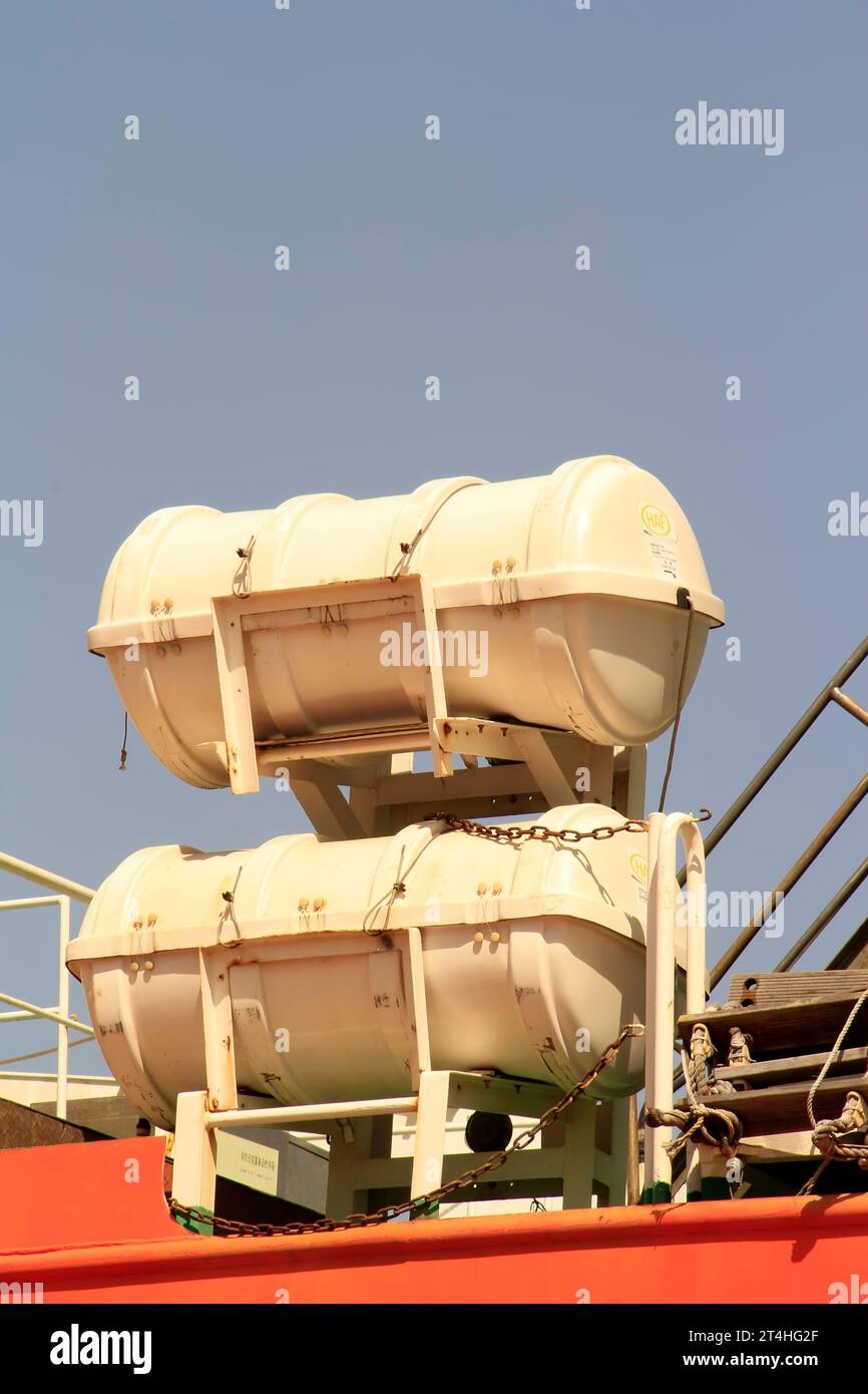 Fire fighting equipment spare parts storage tank on the cargo ship ...