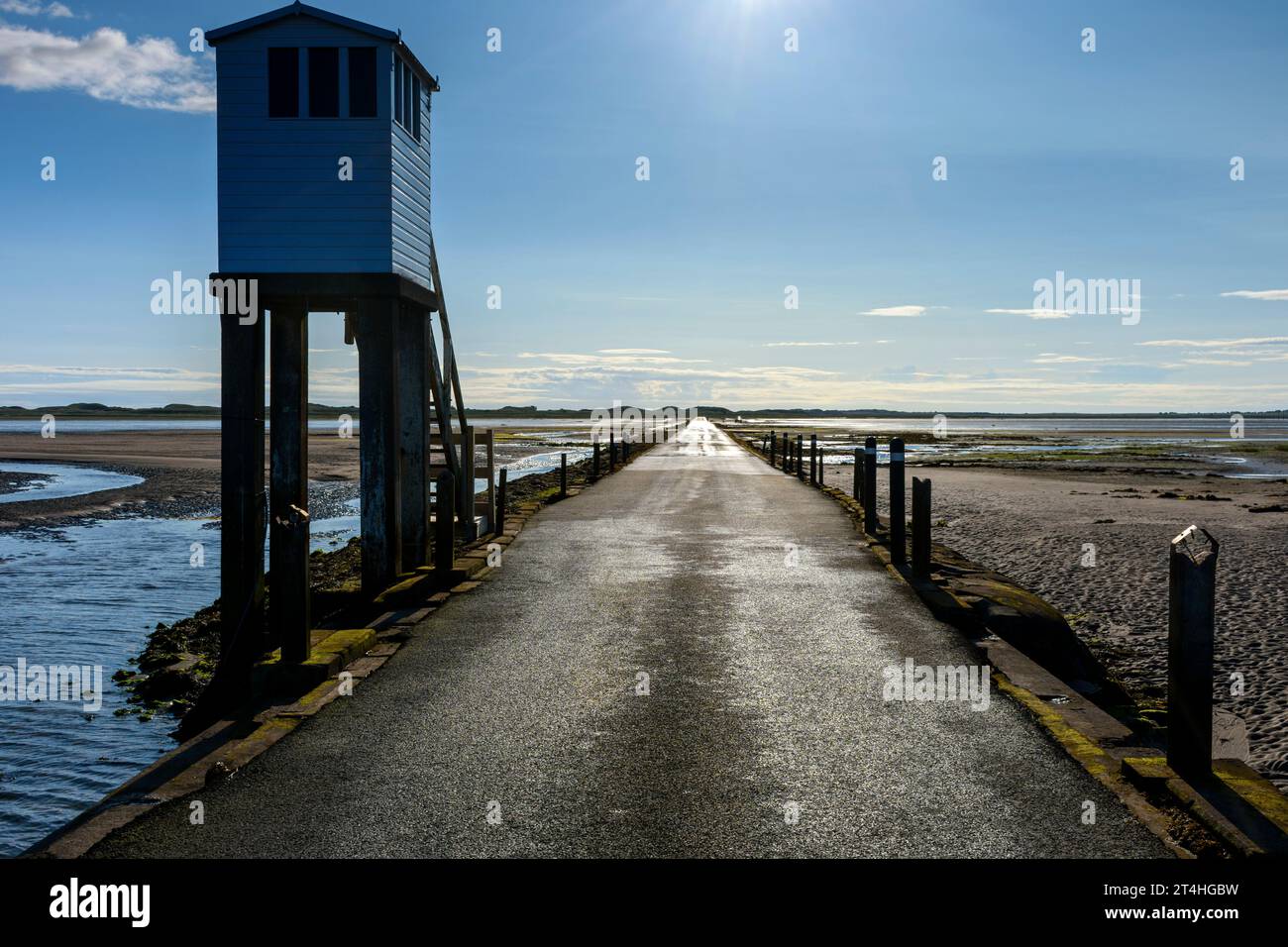 The Lindisfarne Causeway to Holy Island and the emergency refuge hut ...