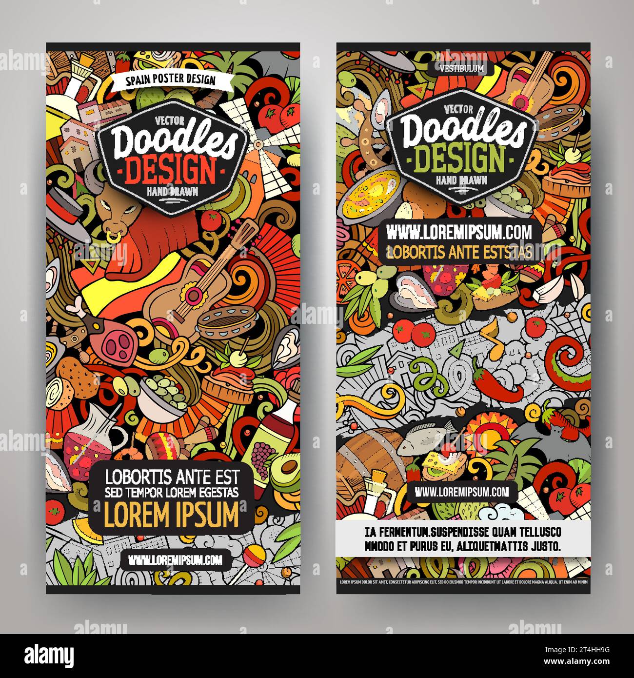 Cartoon cute colorful vector doodles Spain corporate identity. 2 ...