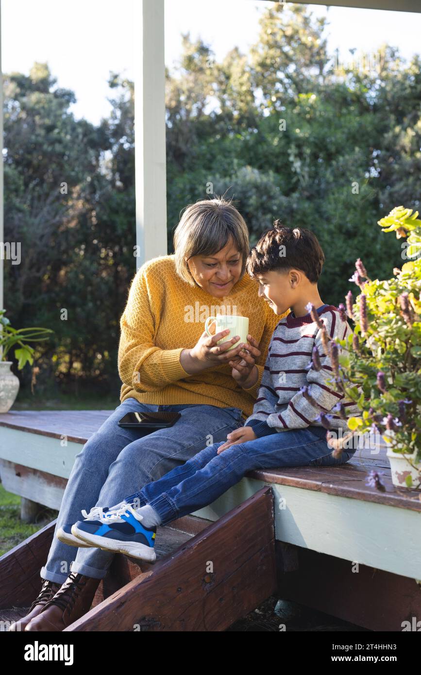 Happy senior biracial grandmother grandson hi-res stock photography and ...