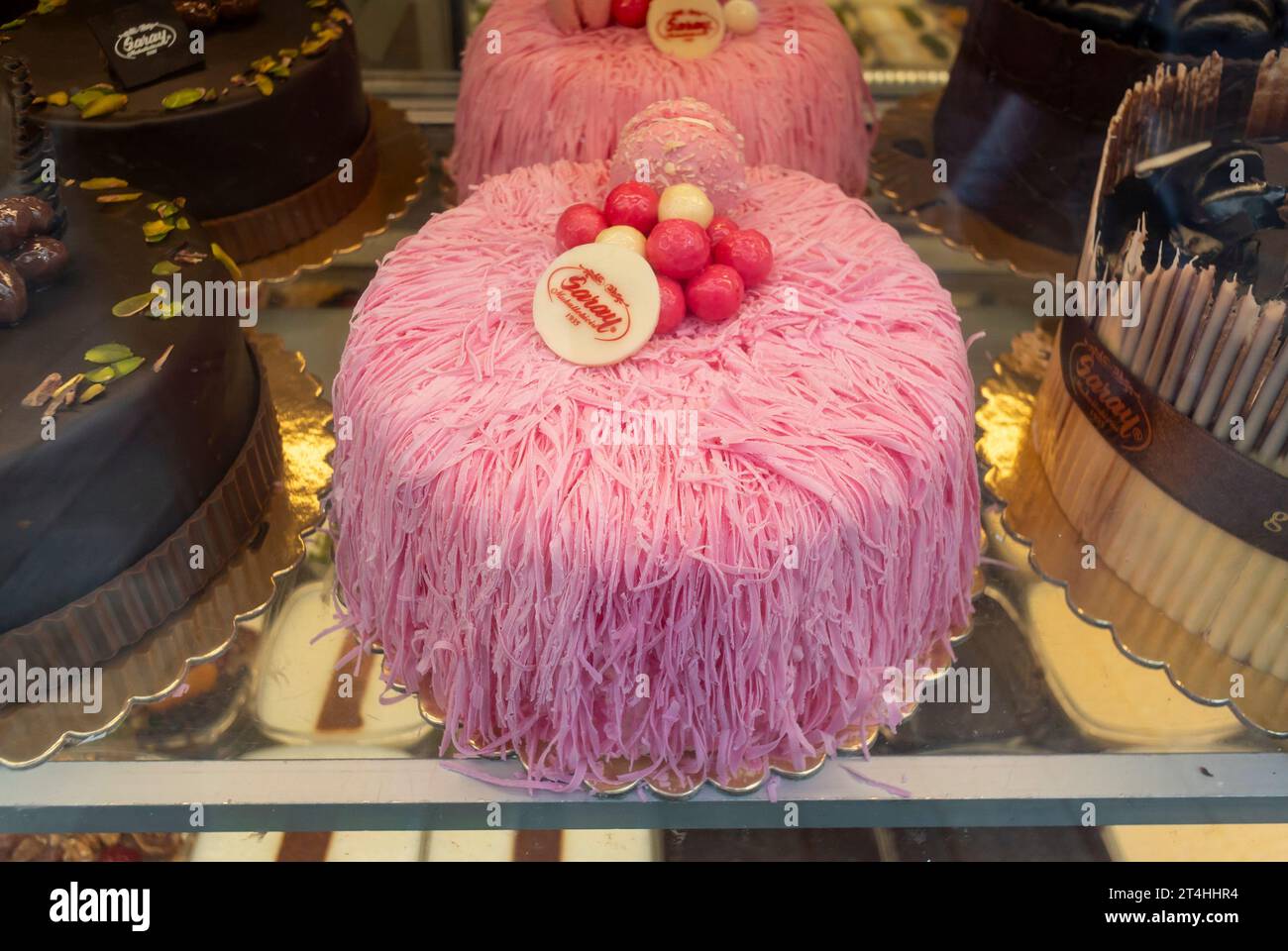 Istanbul, Turkey, A pink round cake at Hafiz mustafa 1864, Editorial ...