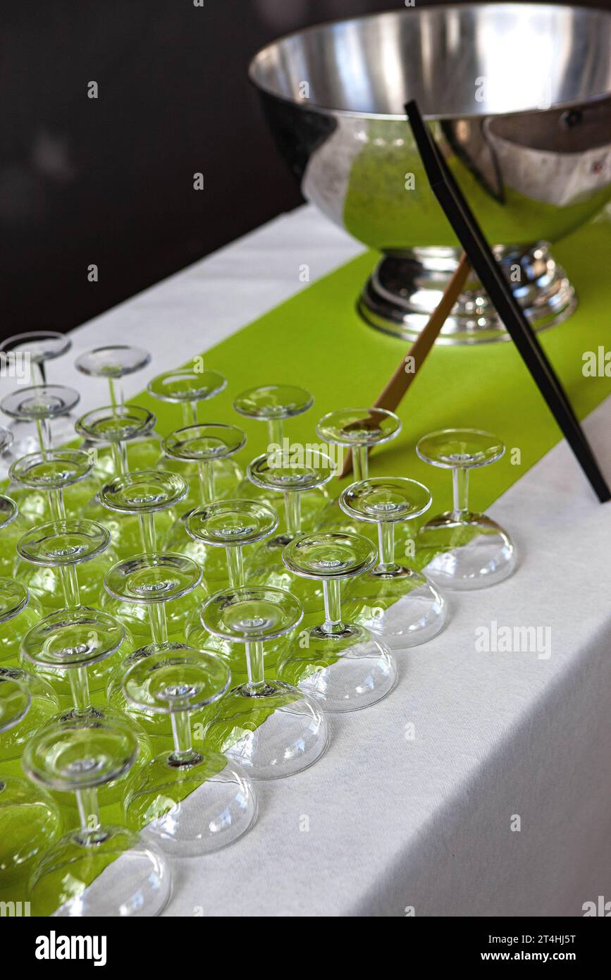 Champagne glasses and silver metal bucket on a buffet table Stock Photo ...