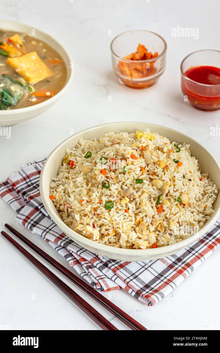 Asian Fried Rice with Side Dish and Condiments Vertical Photo Stock ...