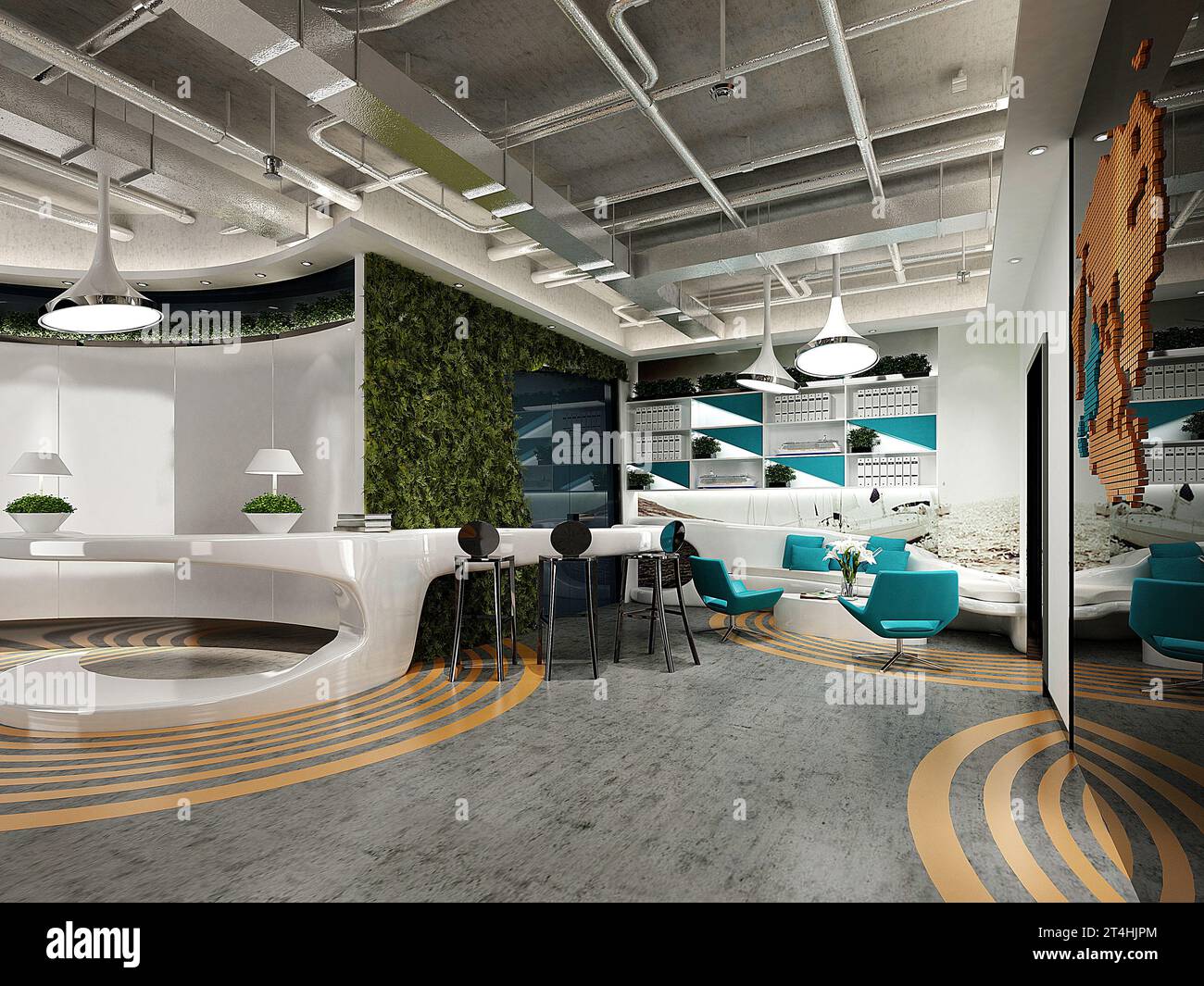 modern working open office. 3d rendering Stock Photo - Alamy