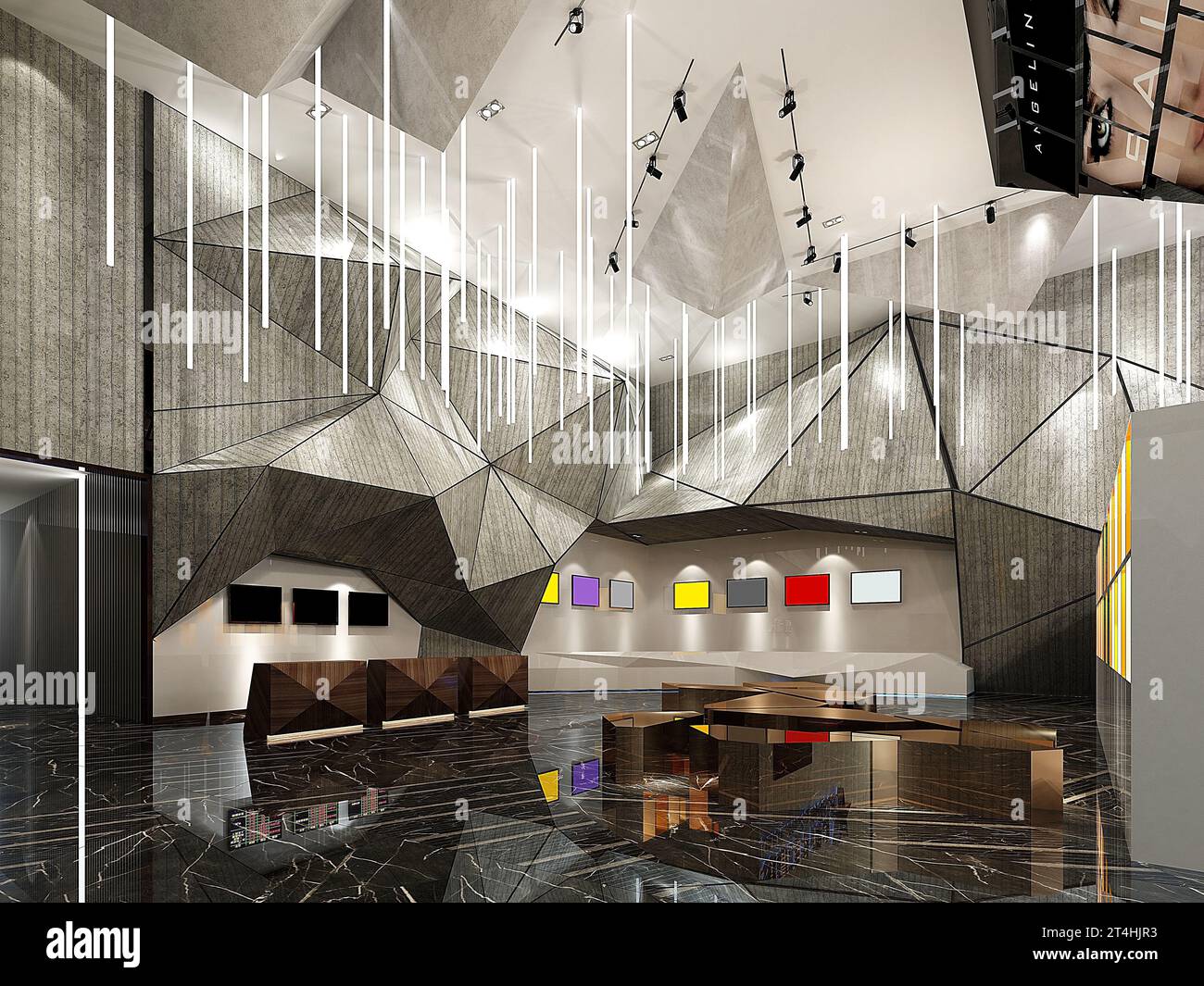 modern working open office. 3d rendering Stock Photo - Alamy